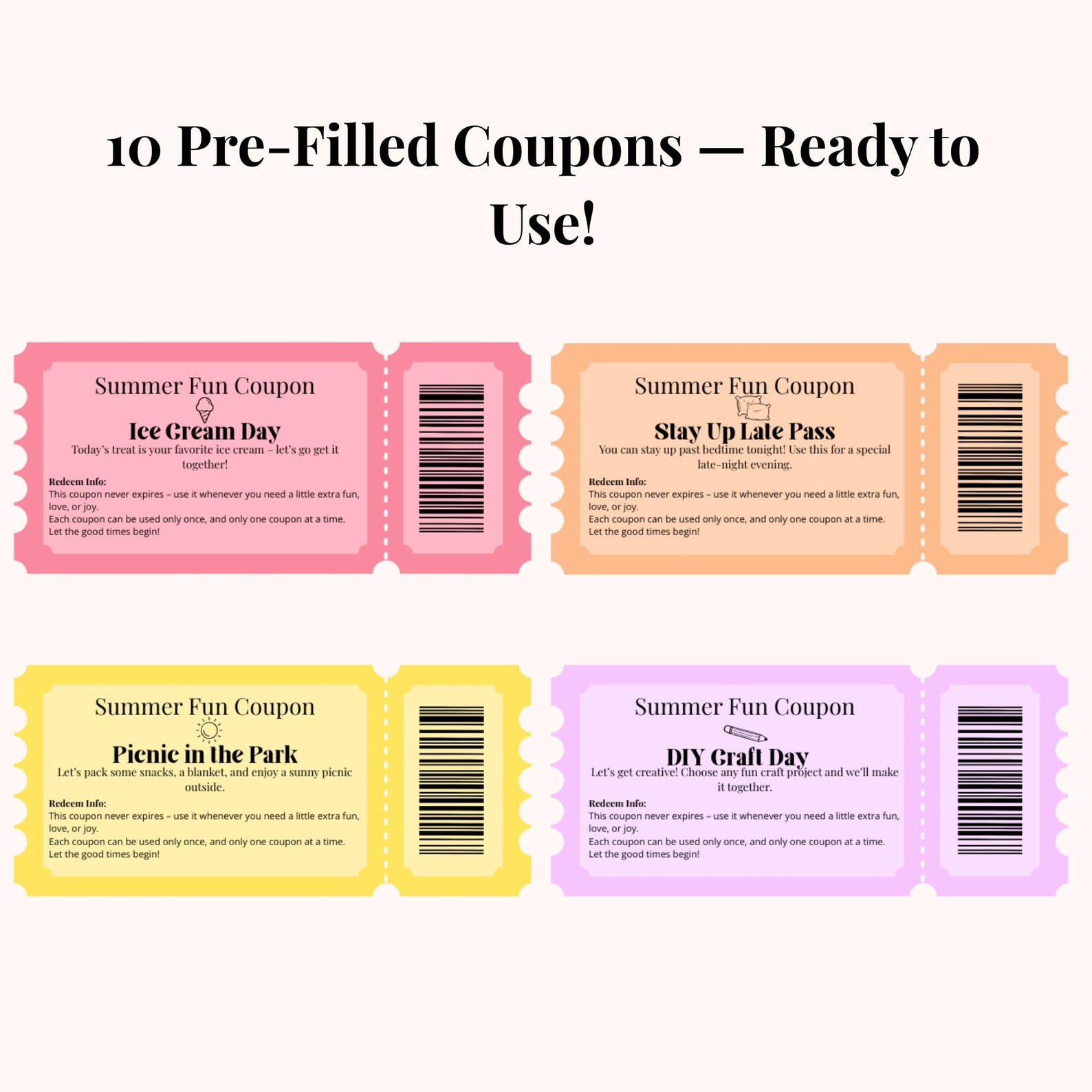 Printable Summer Fun Coupon Book for Kids Screen-free Activities Summer ...