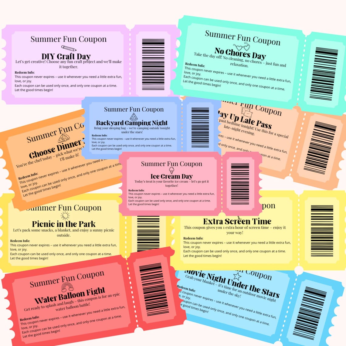 Printable Summer Fun Coupon Book for Kids Screen-free Activities Summer ...