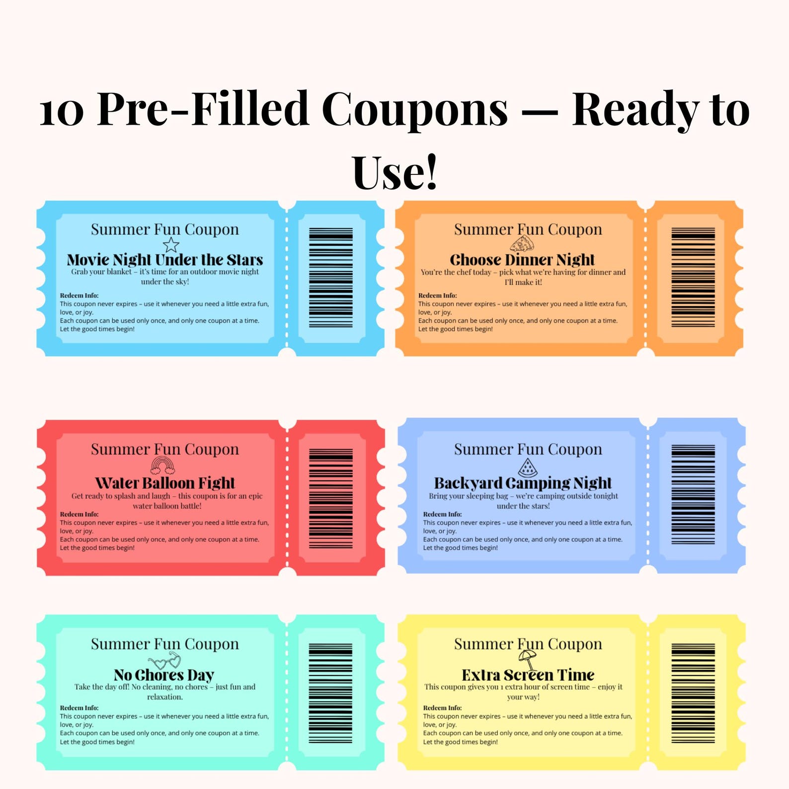 Printable Summer Fun Coupon Book for Kids Screen-free Activities Summer ...