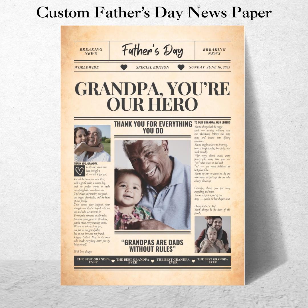 Custom Father’s Day Newspaper Poster for Grandpa Father's Day Gift Gift ...