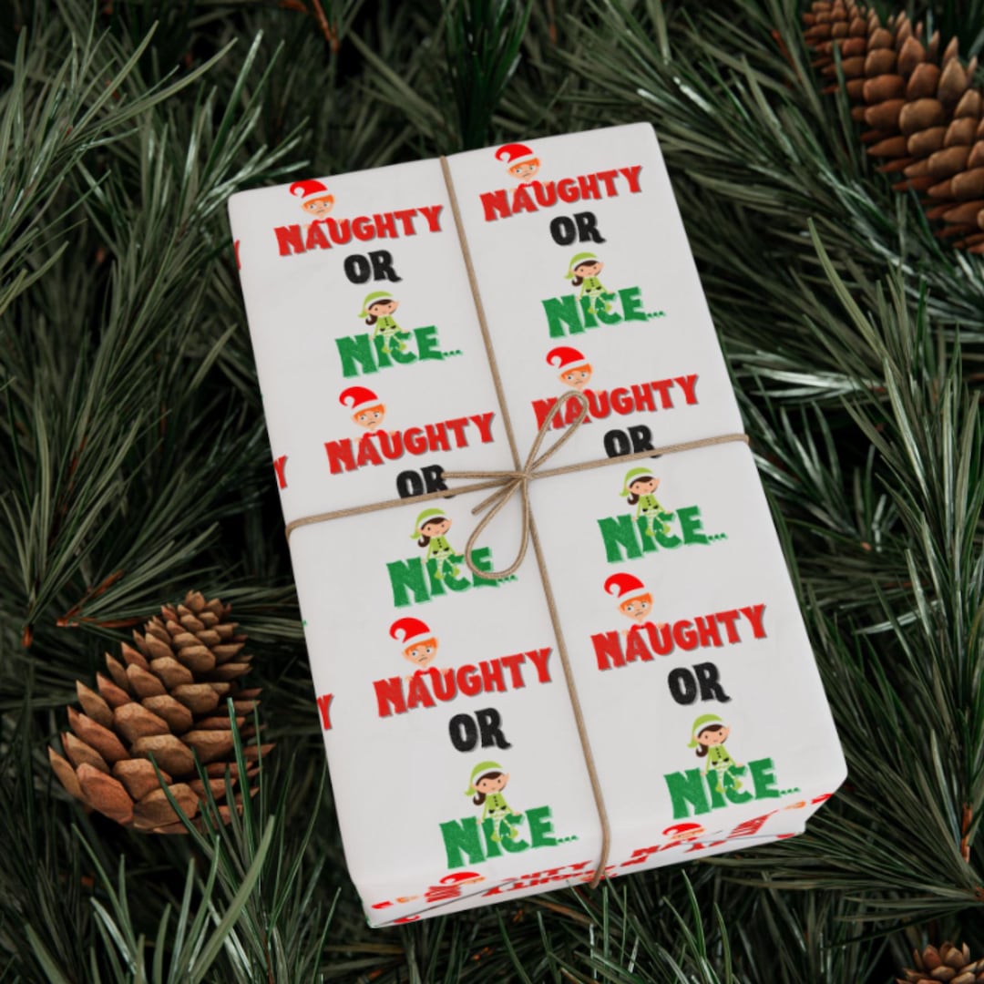 Festive Holiday Naughty or Nice Gift Giving Wrap Paper, Funny Santa ...