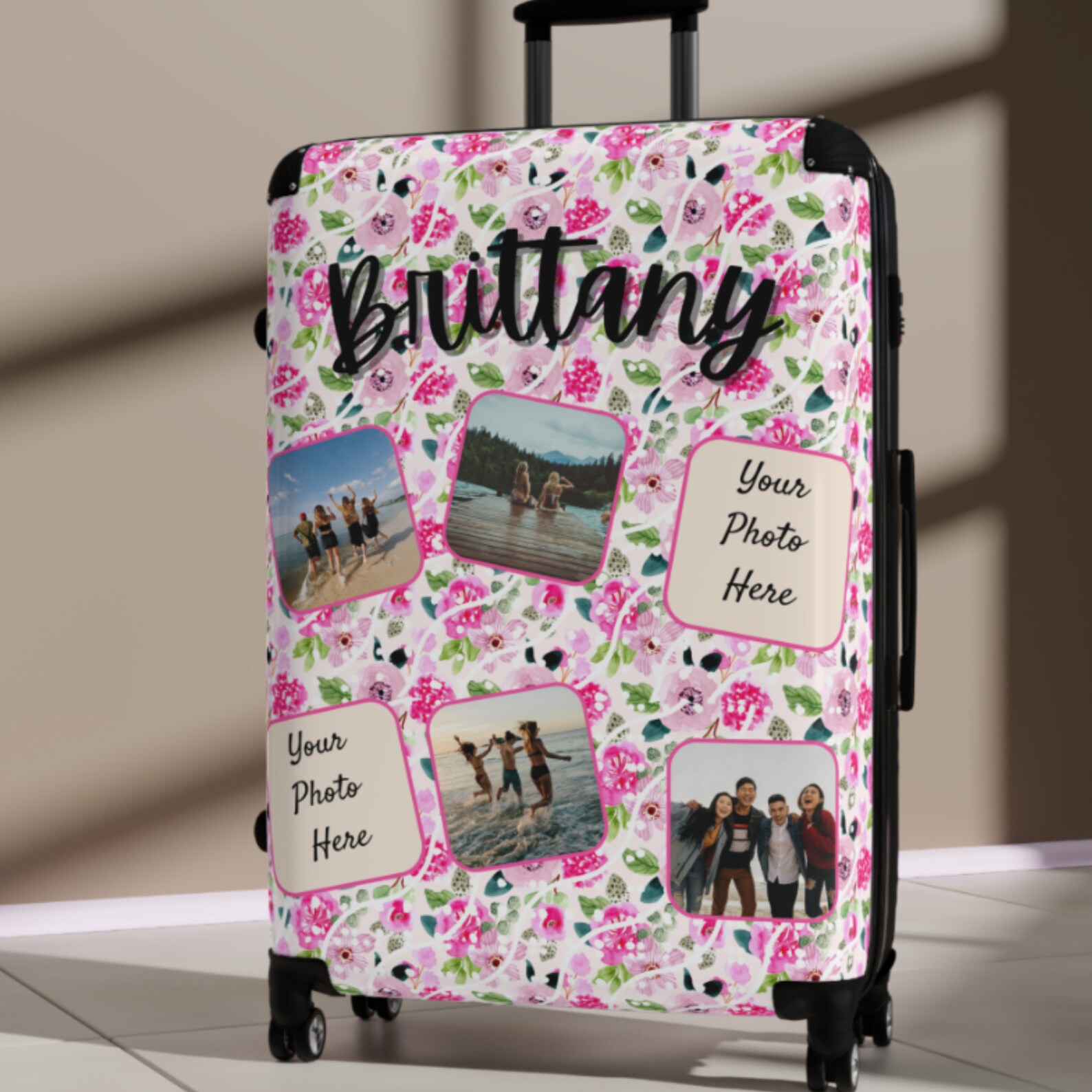 Name and Photo Floral Customized Luggage, Personalized Suitcase for ...