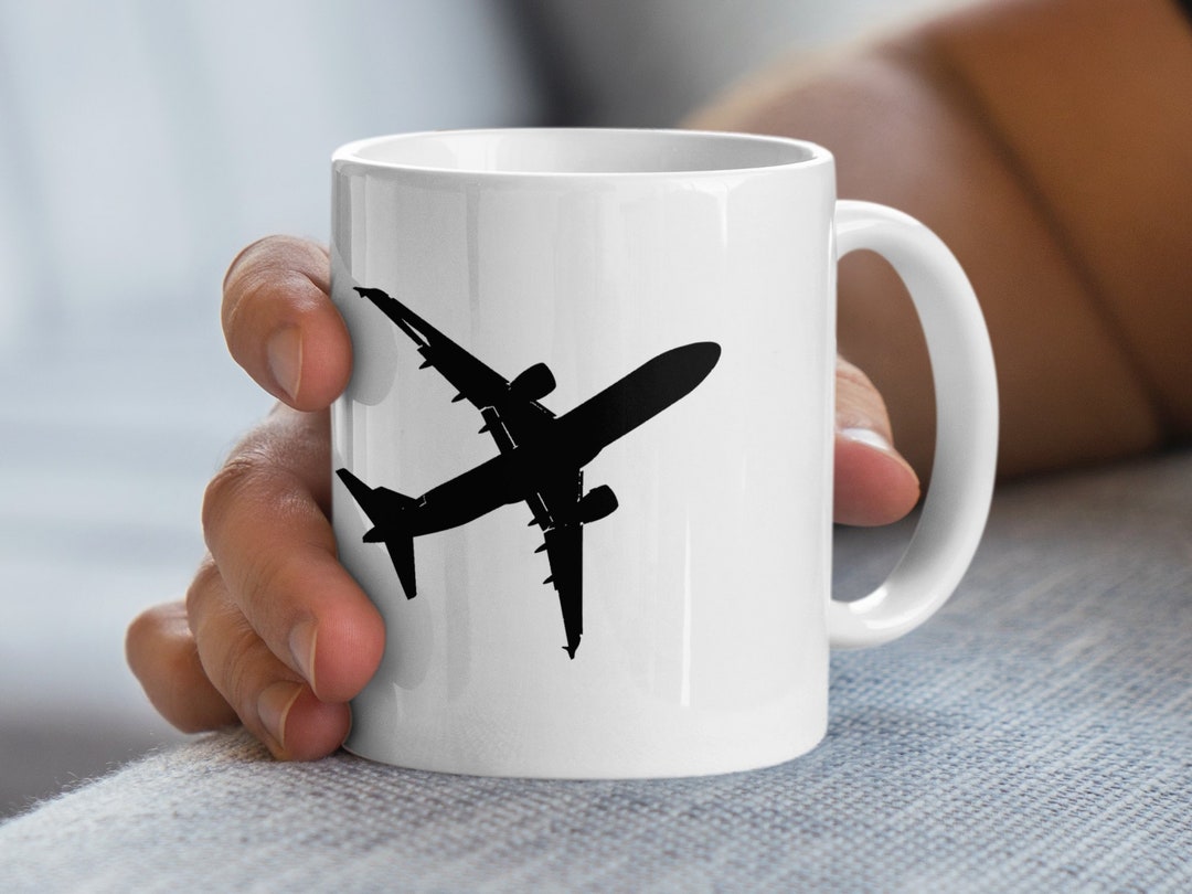 Airplane Coffee Mug, Silhouette Design Black White Design Coffee Cup ...
