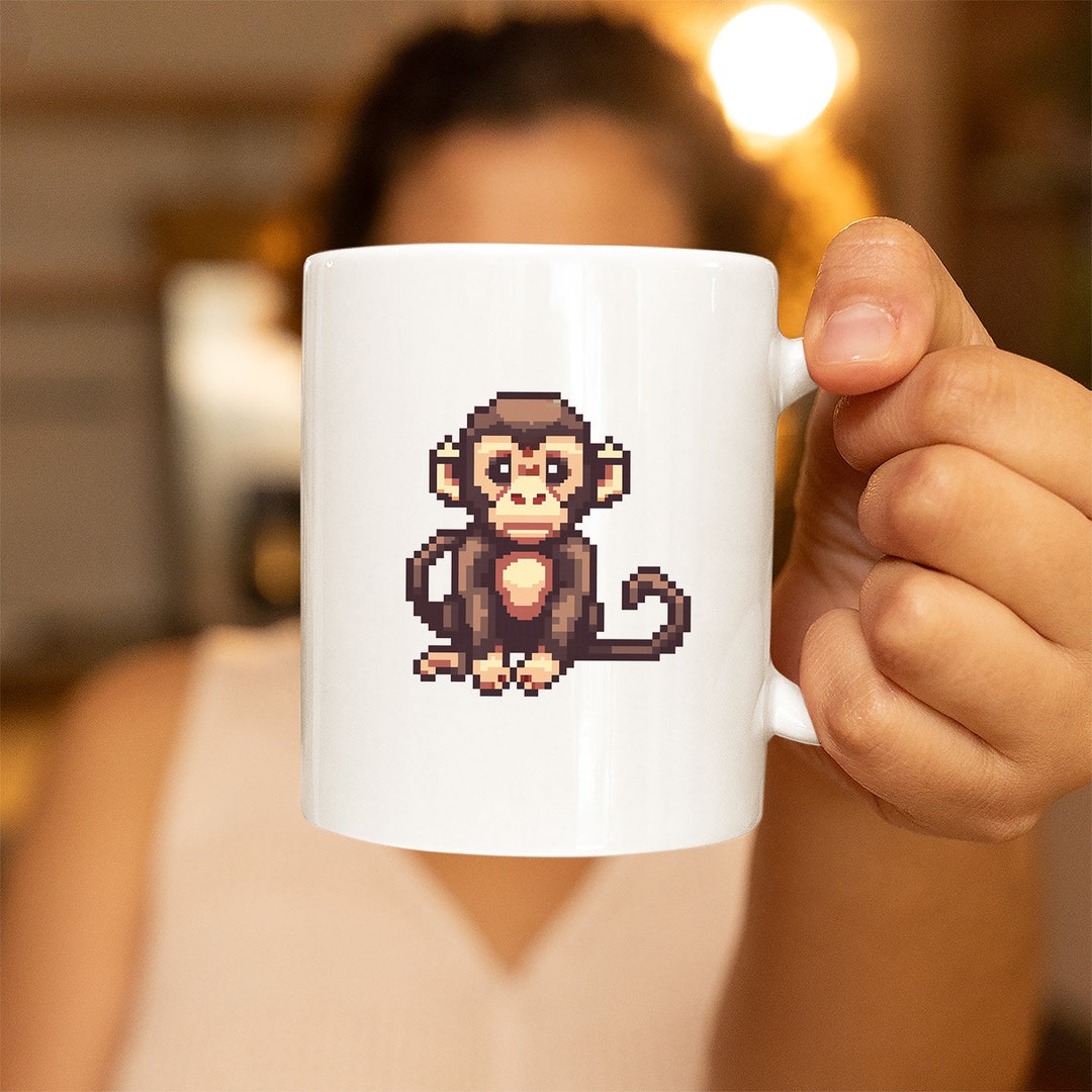 Monkey Pixel Design Mug, Pixel Coffee Cup, Retro Game Mug, Pixel Art ...