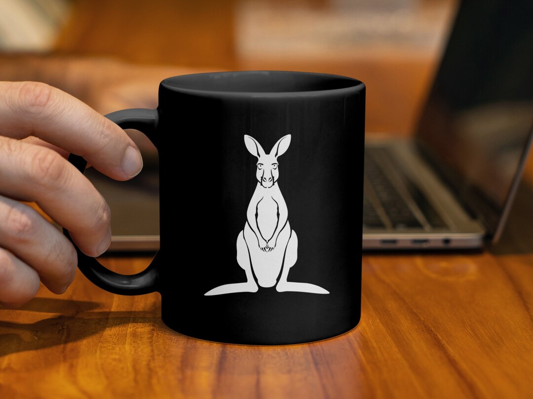 Kangaroo Coffee Mug, Silhouette Design - Glossy Black Ceramic, 11 Oz ...