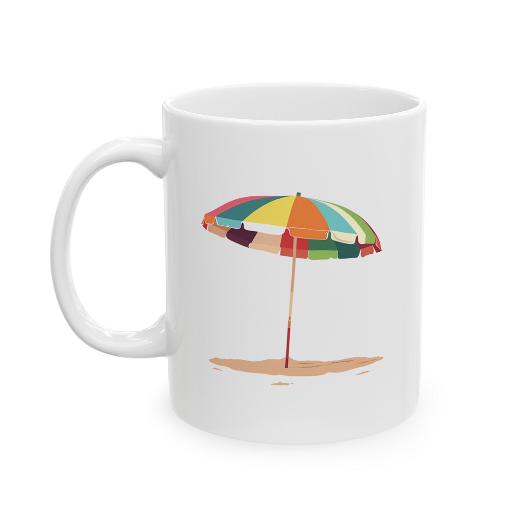 Summer Coffee Mug, Beach Lover Mug Rainbow Summer Beach Umbrella ...
