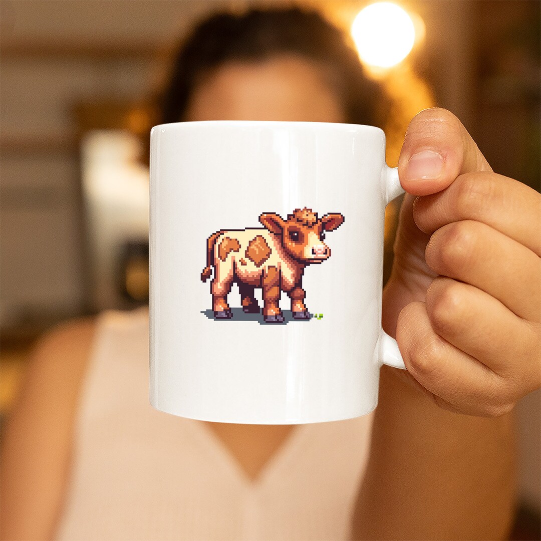 Cow Calf Pixel Design Mug, Pixel Coffee Cup, Retro Game Mug, Pixel Art ...