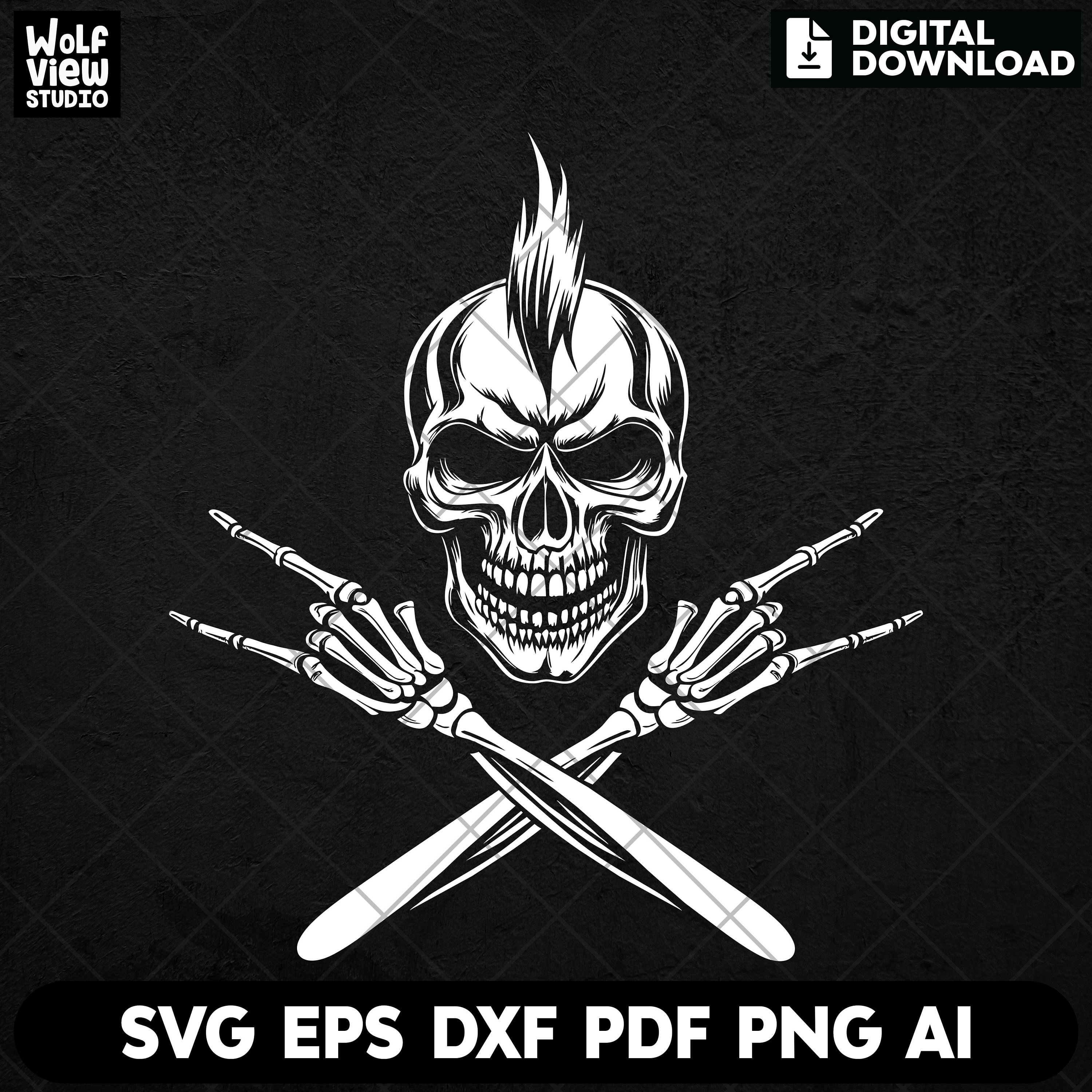 Rocker Skull Svg, Rock N Roll Music SVG, Punk Rock Skull Svg, Punk Rock ...