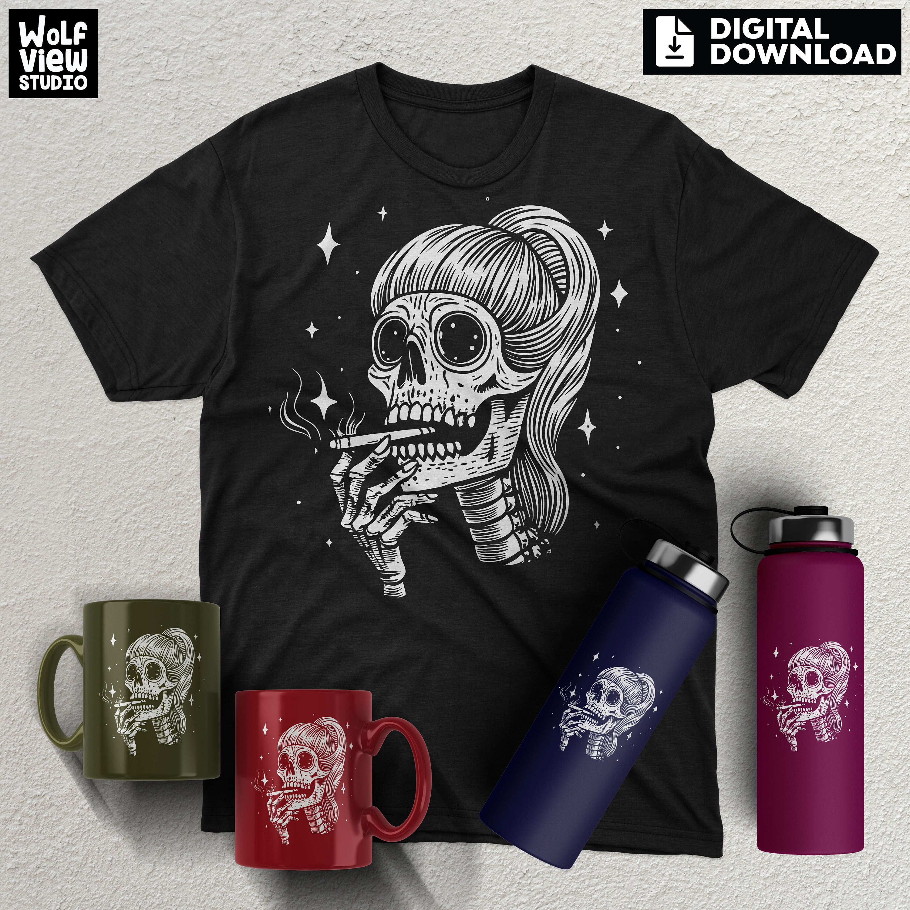 Skull Woman Smoking Cigar SVG, Digital Download - Etsy