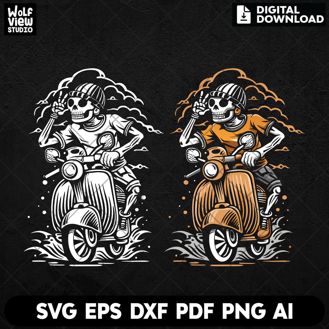Skeleton Riding Scooter SVG: Skull Biker Clipart (digital Download) - Etsy