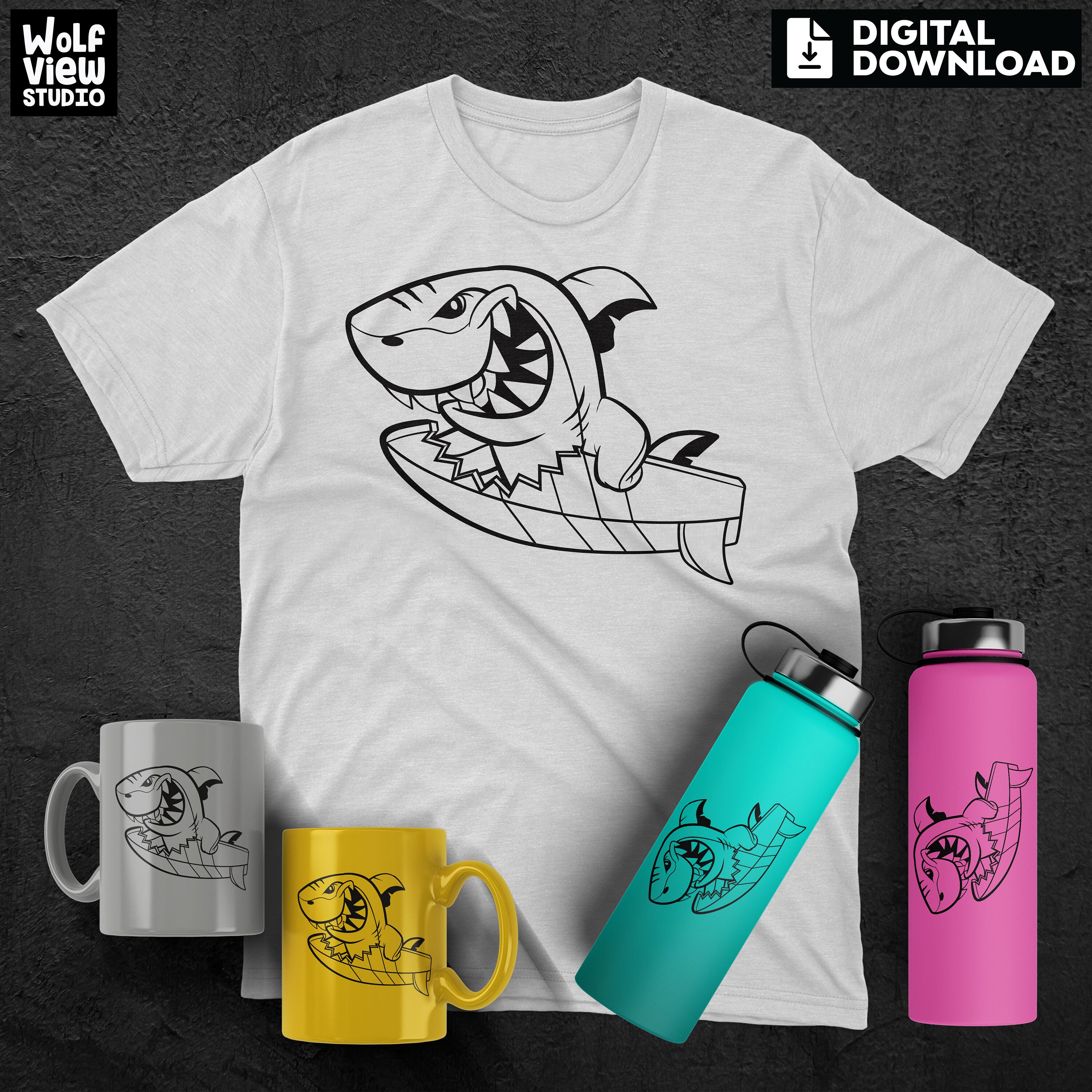 Shark Biting Surfboard Svg, Surfing Svg, Shark Mascot Svg, Shark Logo ...