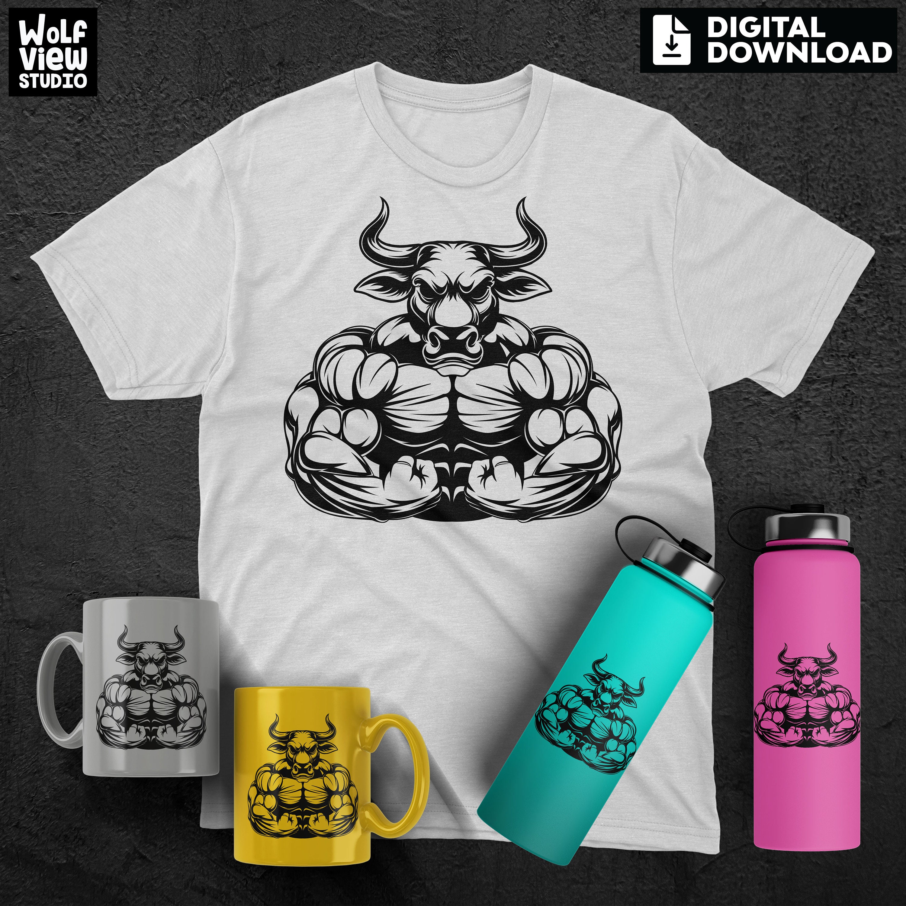 Bull Body Builder Svg, Bodybuilding Svg, Gym Svg, Bull Svg, Muscular ...