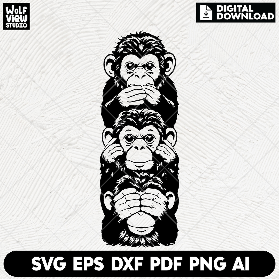 Three Wise Monkeys Svg, Three Monkeys Svg, Monkey Svg, Cute Monkeys Svg, Monkeys Clipart, Three ...
