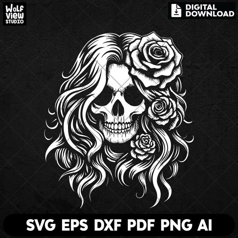 Floral Woman Skull Svg, Floral Woman Svg, Skull Svg, Girl Flowers Svg ...