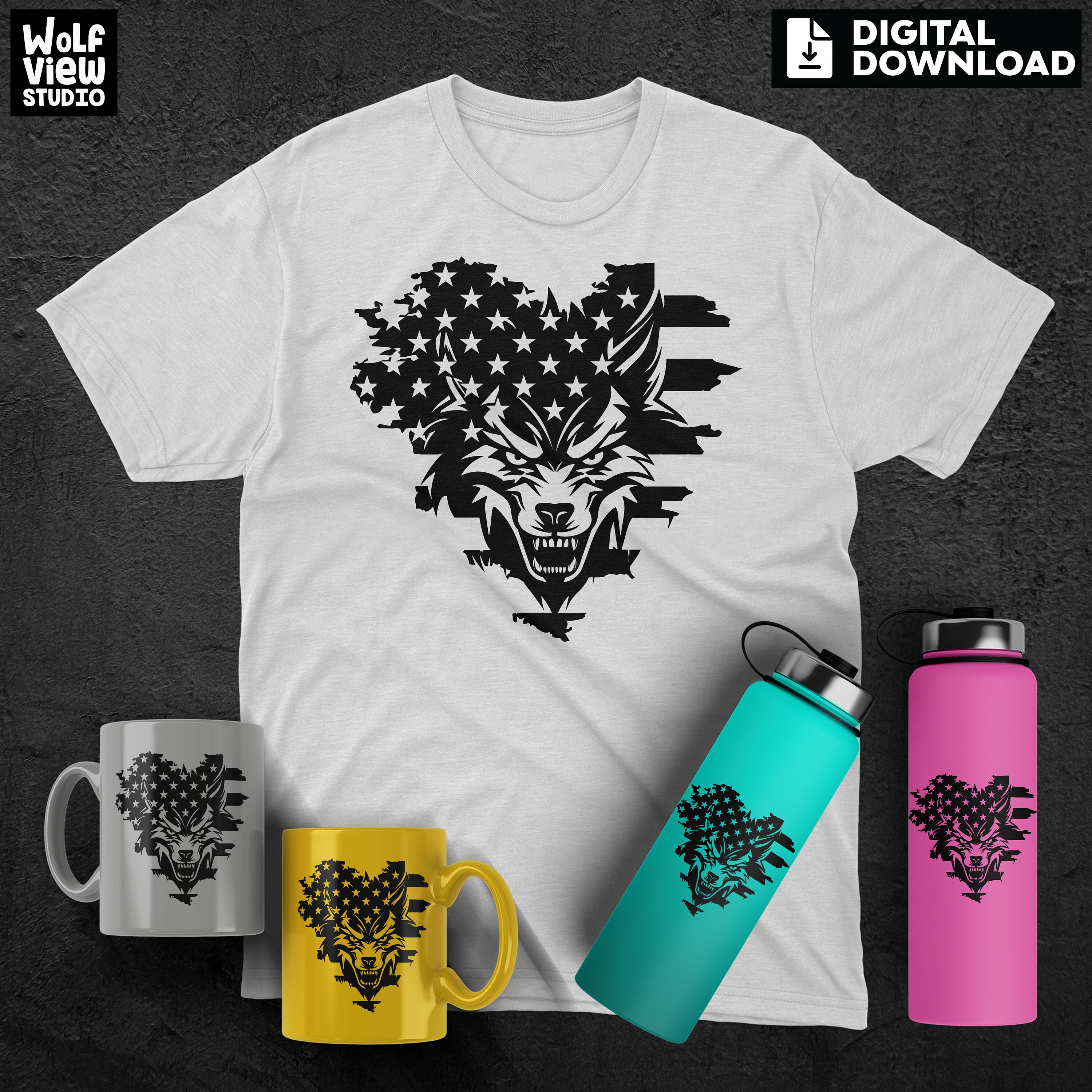 Wolf With US Flag Svg, Patriotic Wolf Svg, US Wolf Svg, Wolf Clipart ...