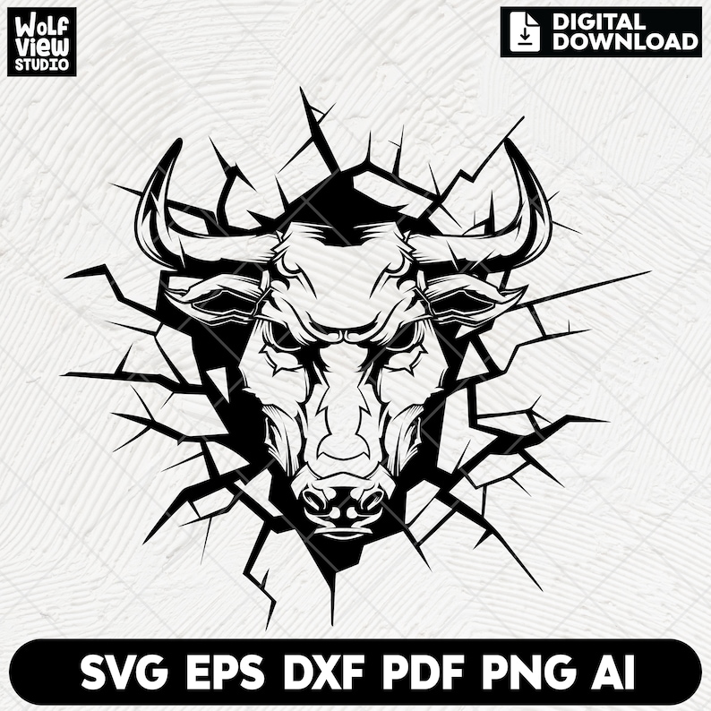 Bull Coming Out of Wall Svg, Bull Break Through Wall Svg, Bull Svg ...