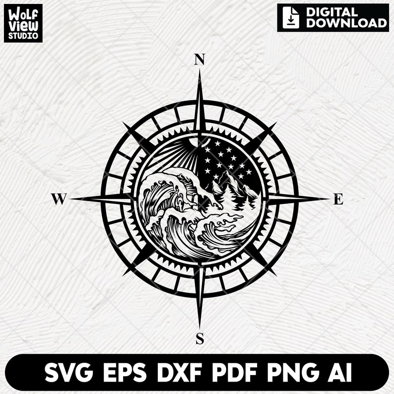 Compass & Mountains SVG: Traveler Cut Files (digital Download) - Etsy