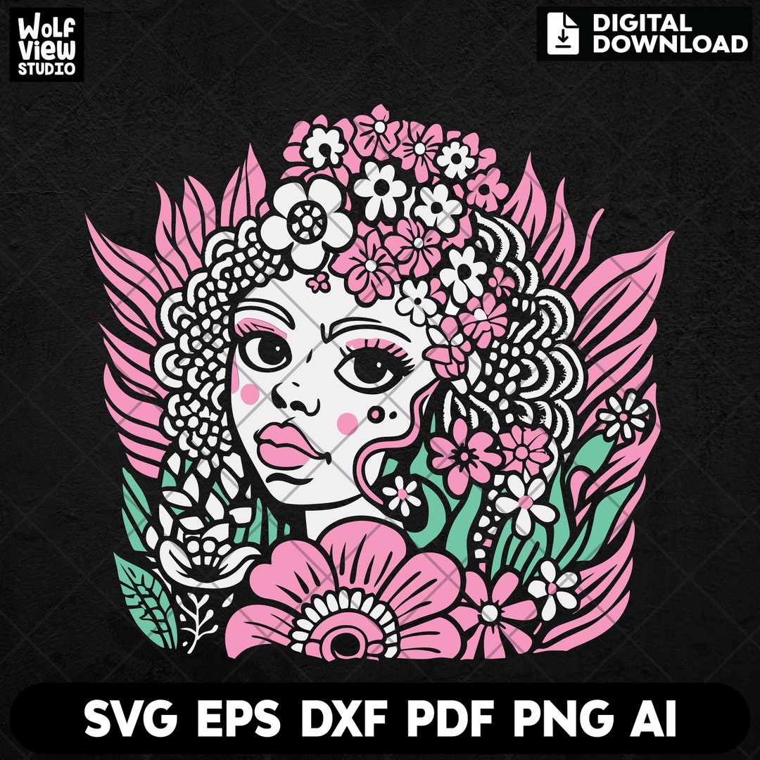 Floral Woman Svg, Flower Girl Svg, Woman With Flower Head Svg, Floral ...