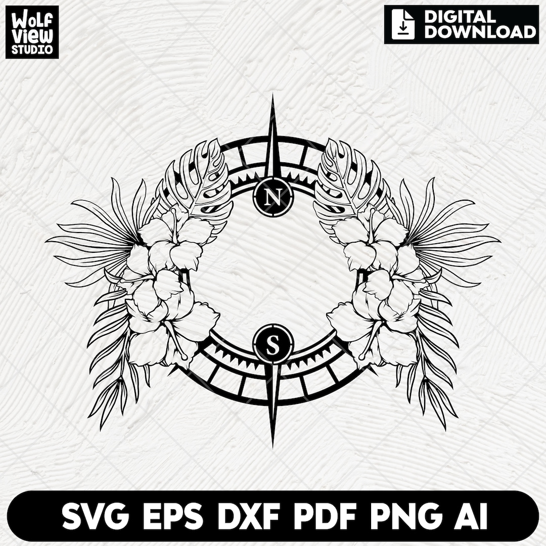 Floral Compass Svg, Compass Svg, Flowal Compass Svg, Nautical Compass ...
