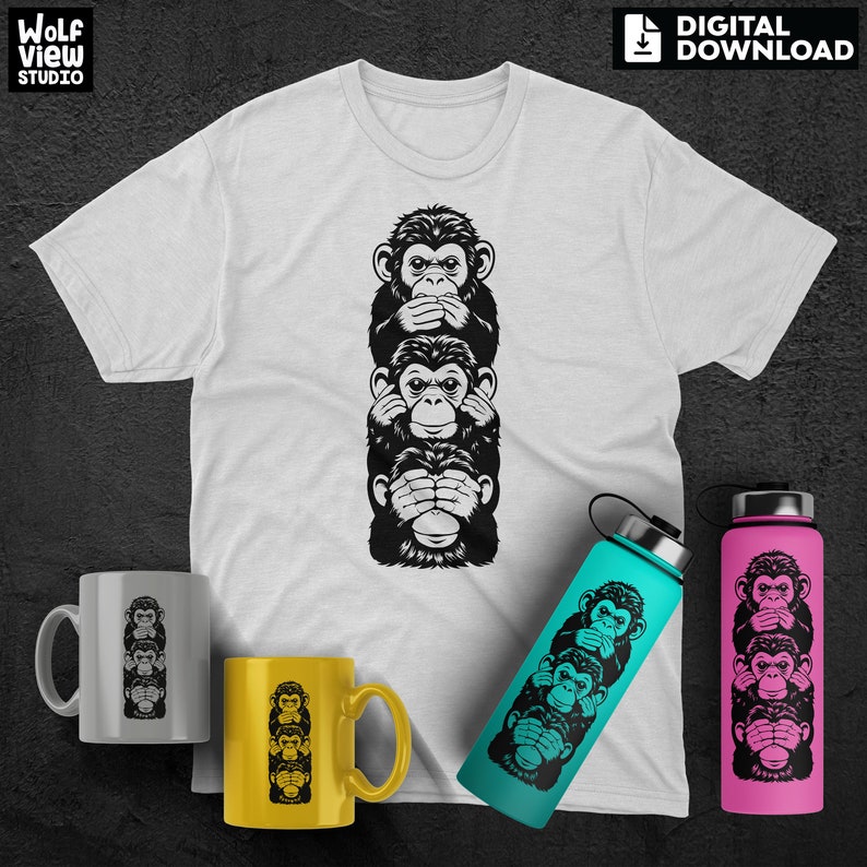 Three Wise Monkeys Svg, Three Monkeys Svg, Monkey Svg, Cute Monkeys Svg ...