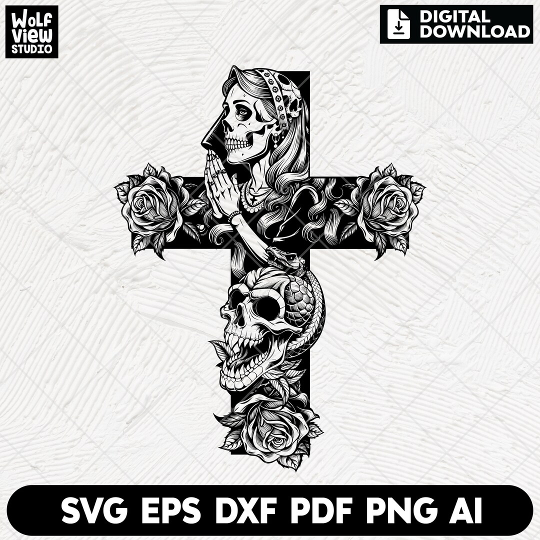 Skull Cross Roses Svg, Skeleton Woman Svg, Skull Cross Tattoo Svg ...