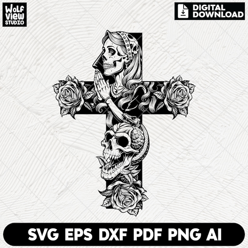 Skull Cross Roses Svg, Skeleton Woman Svg, Skull Cross Tattoo Svg ...
