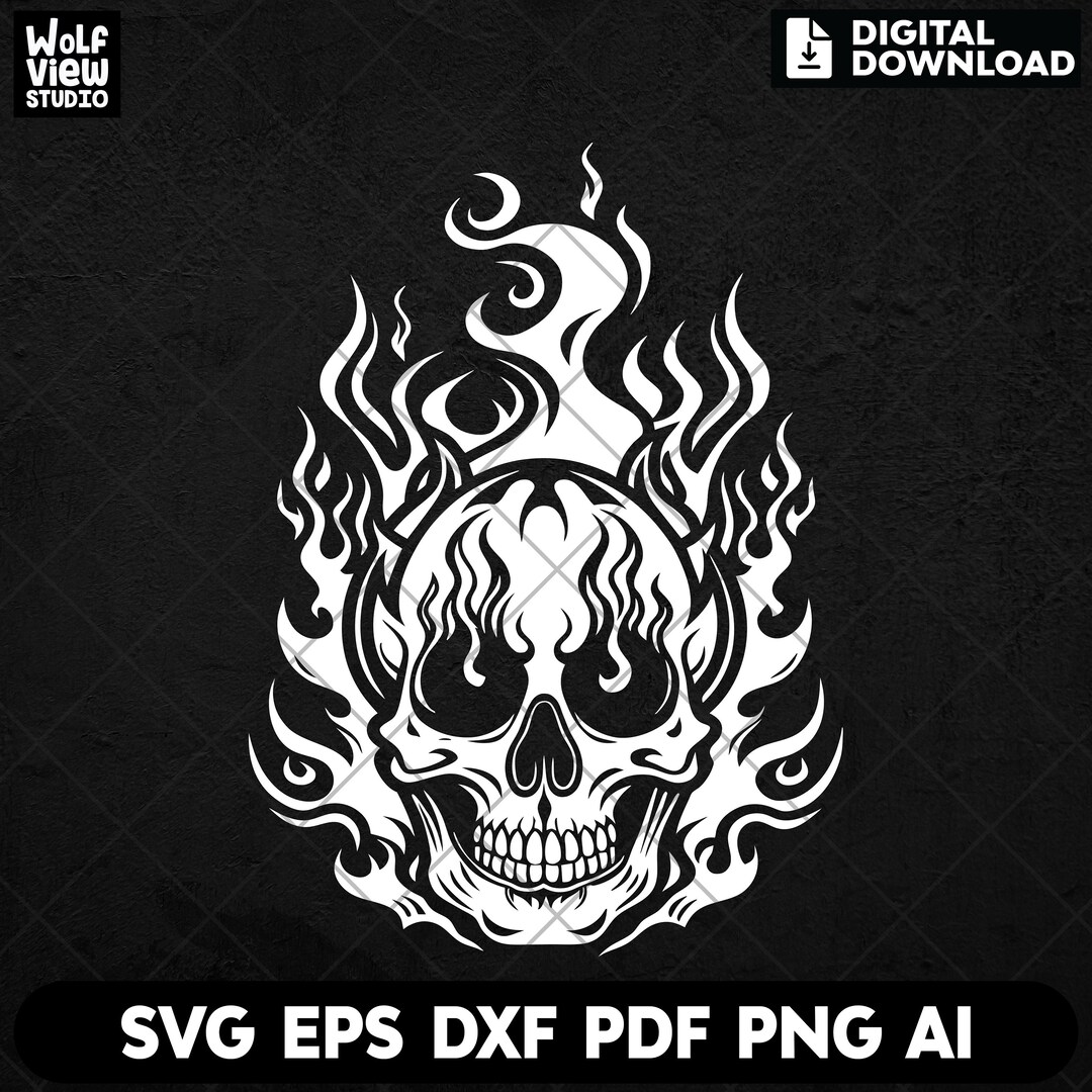 Skull Svg, Skull on Fire, Flaming Skull Svg, Fire Skeleton Svg, Flaming ...