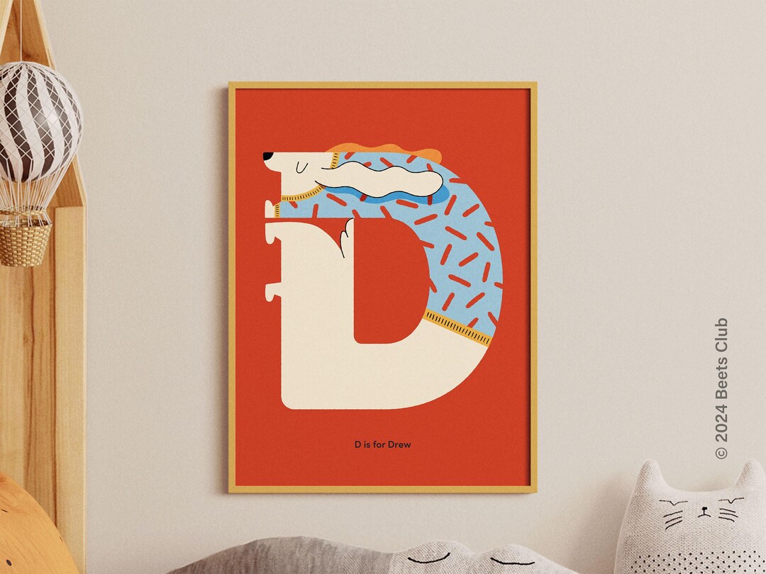 Initial Nursery Print, LETTER D DOG Poster, Personalised Alphabet Wall ...