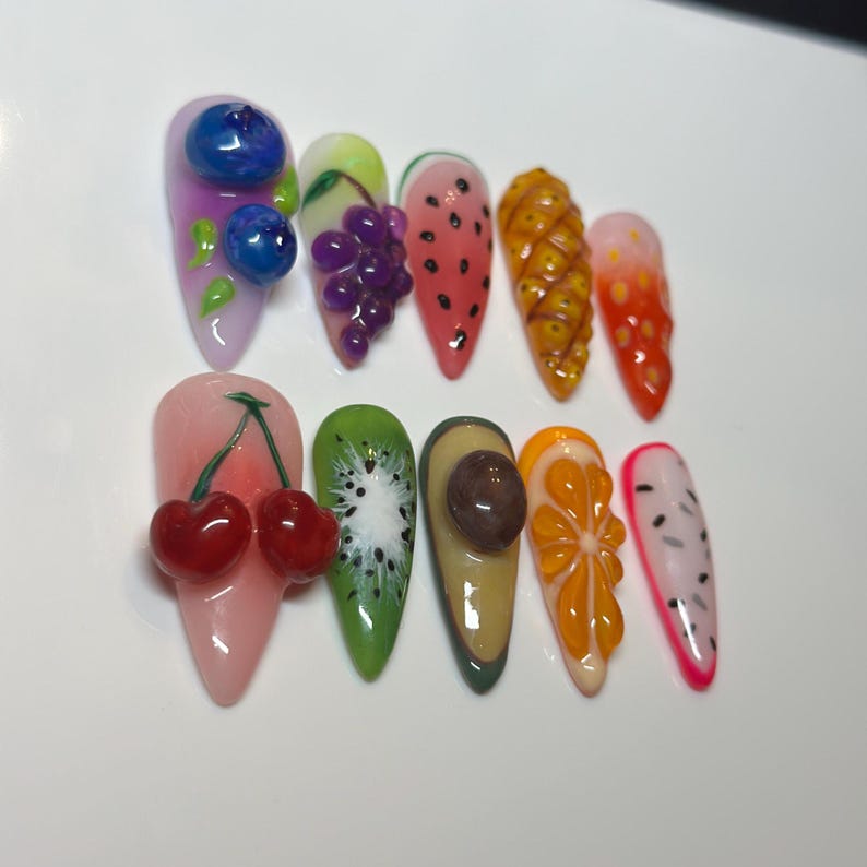 3D Fruit Sculpted Nails - Etsy