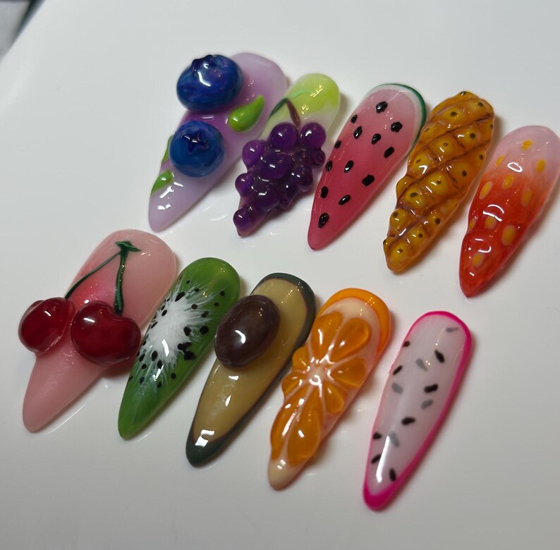 3D Fruit Sculpted Nails - Etsy