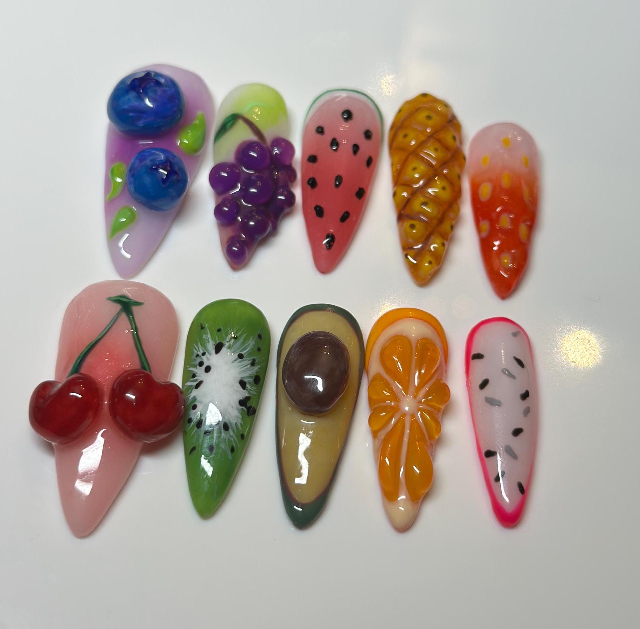 3D Fruit Sculpted Nails - Etsy