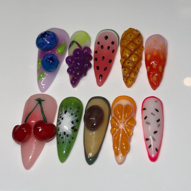 3D Fruit Sculpted Nails - Etsy