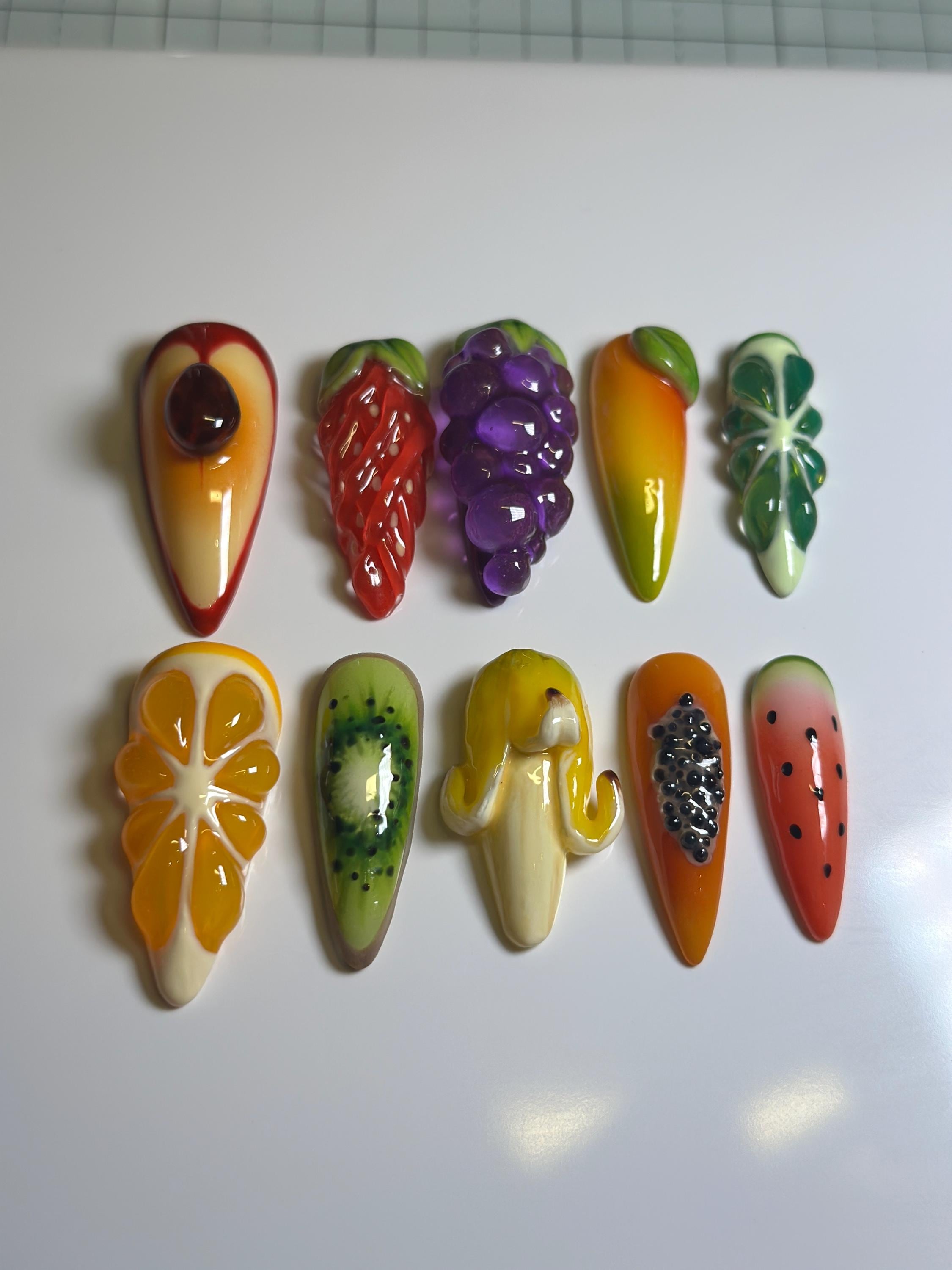 Hand Sculpted Fruit 3D Nails - Etsy