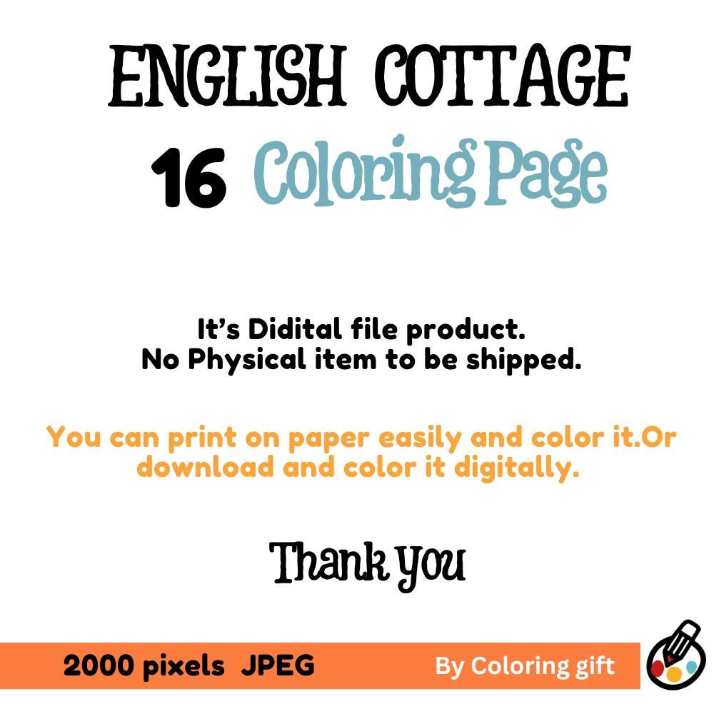 English Cottage Coloring Page - Etsy