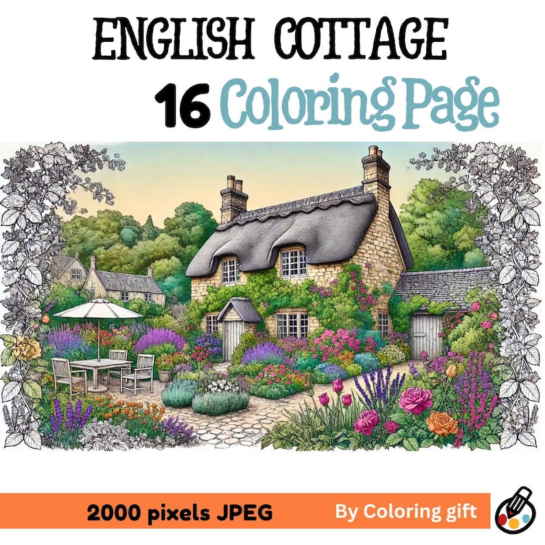 English Cottage Coloring Page - Etsy