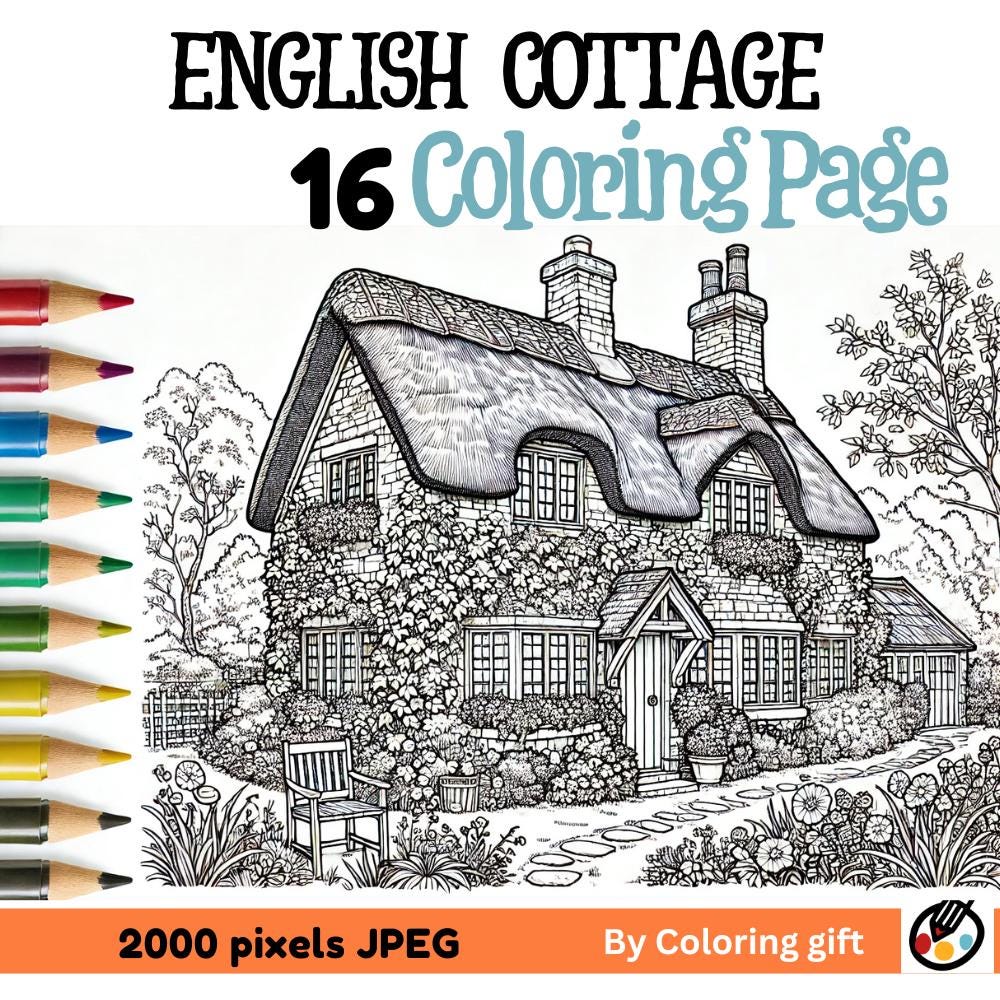 English Cottage Coloring Page - Etsy