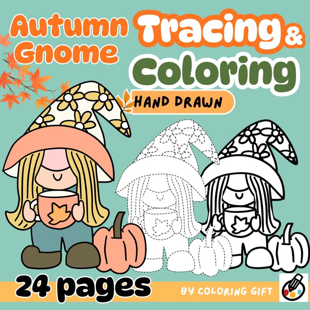 Autumn Gnome Tracing and Coloring Hand Drawn 24 Pages - Etsy
