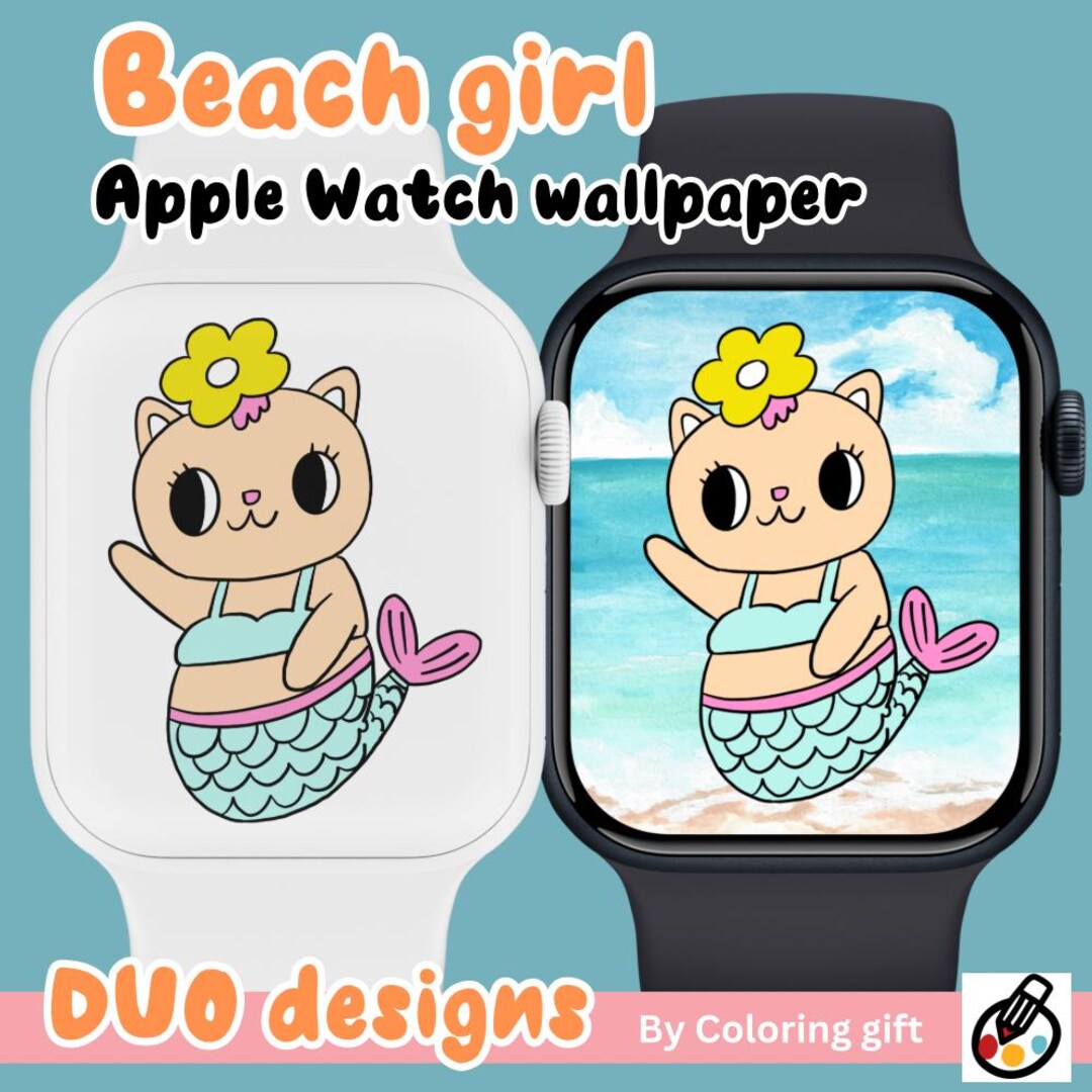 Mermaid Beach Girl Apple Watch Wallpaper – Cute Cartoon (digital ...