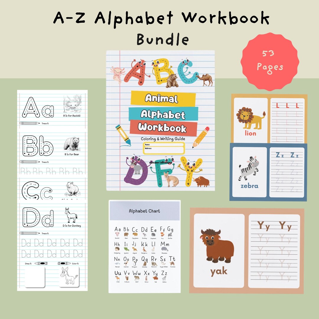 Printable A4 PDF Deluxe Bundle A-Z Animal Alphabet Workbooks & Writing ...