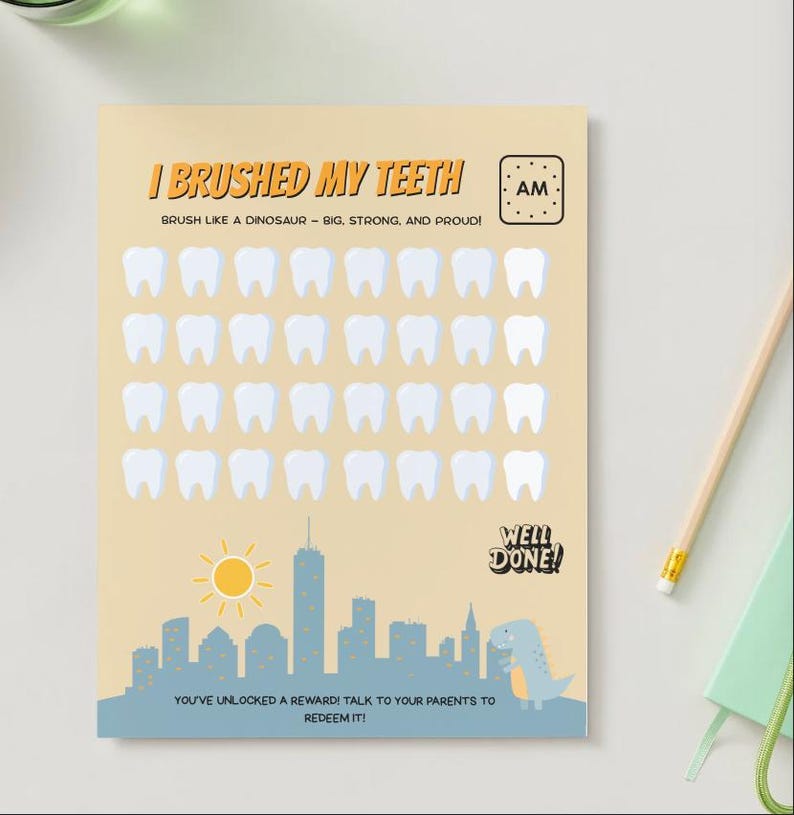AM & PM Brushed My Teeth Chart (4-week Reward Challenge) for Boys and ...
