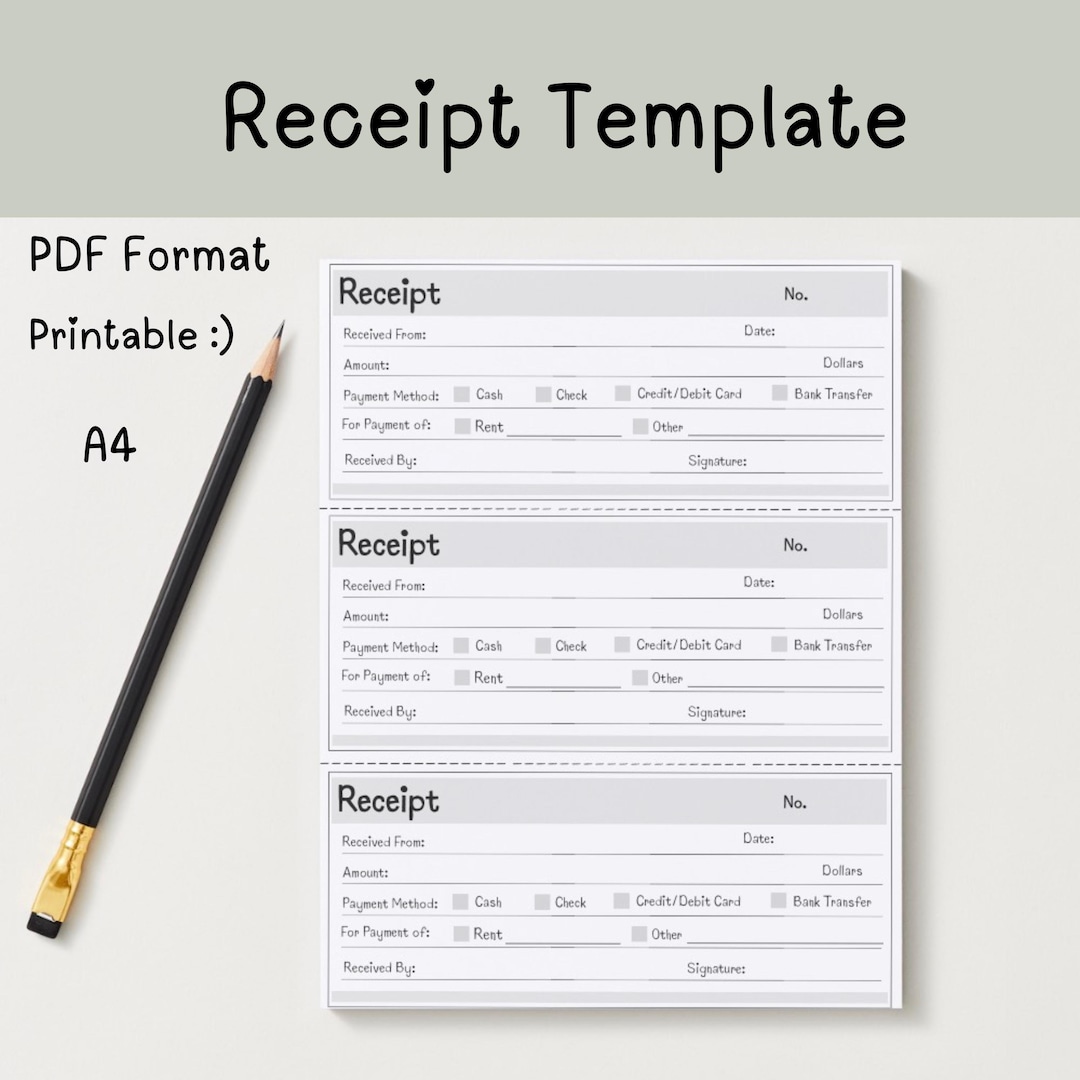 Printable Rent Receipt Template, Simple Receipt for Rental Payment ...