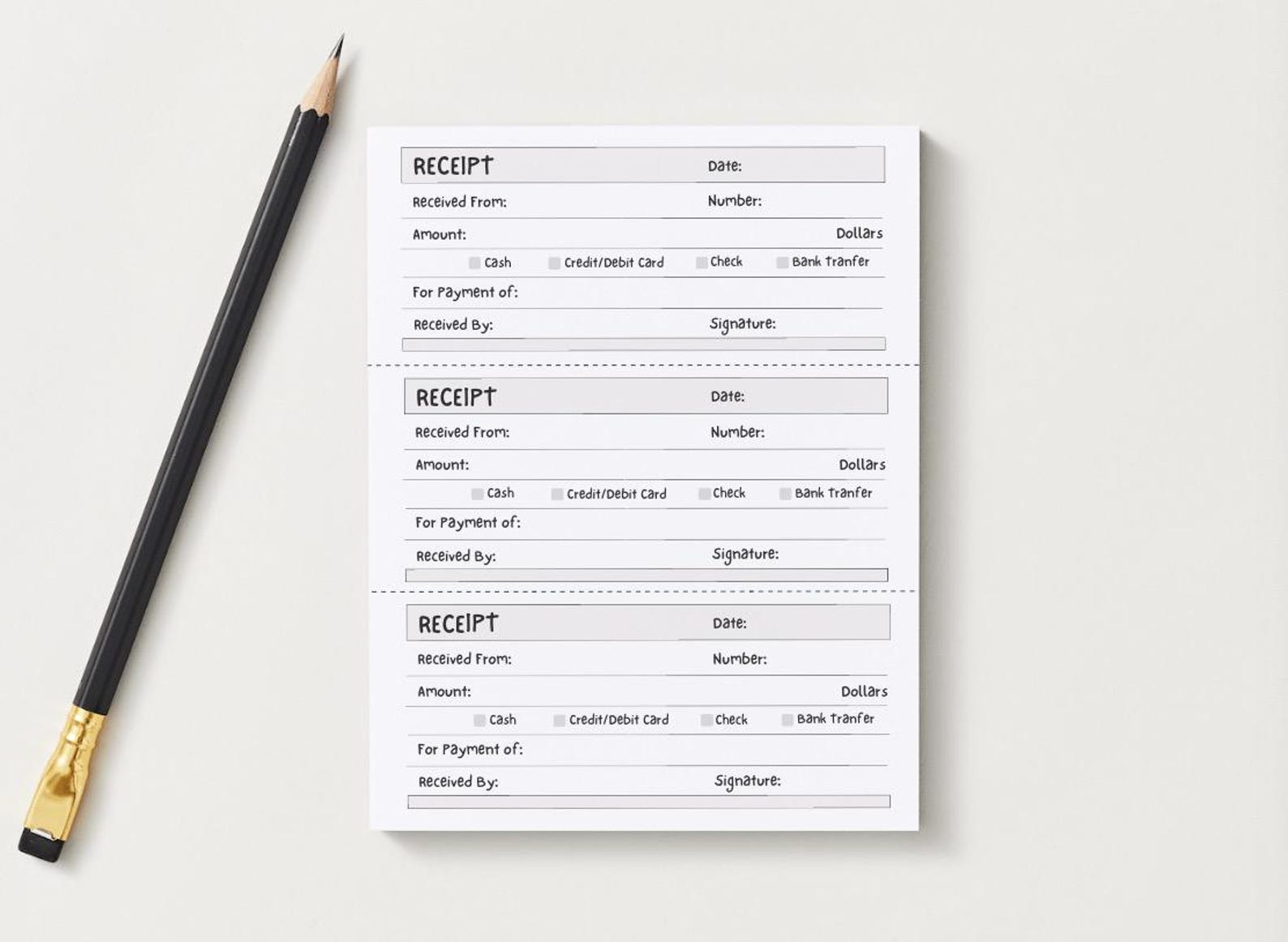 Simple A4 Printable PDF Receipt Template. Customer Receipt, Digital ...