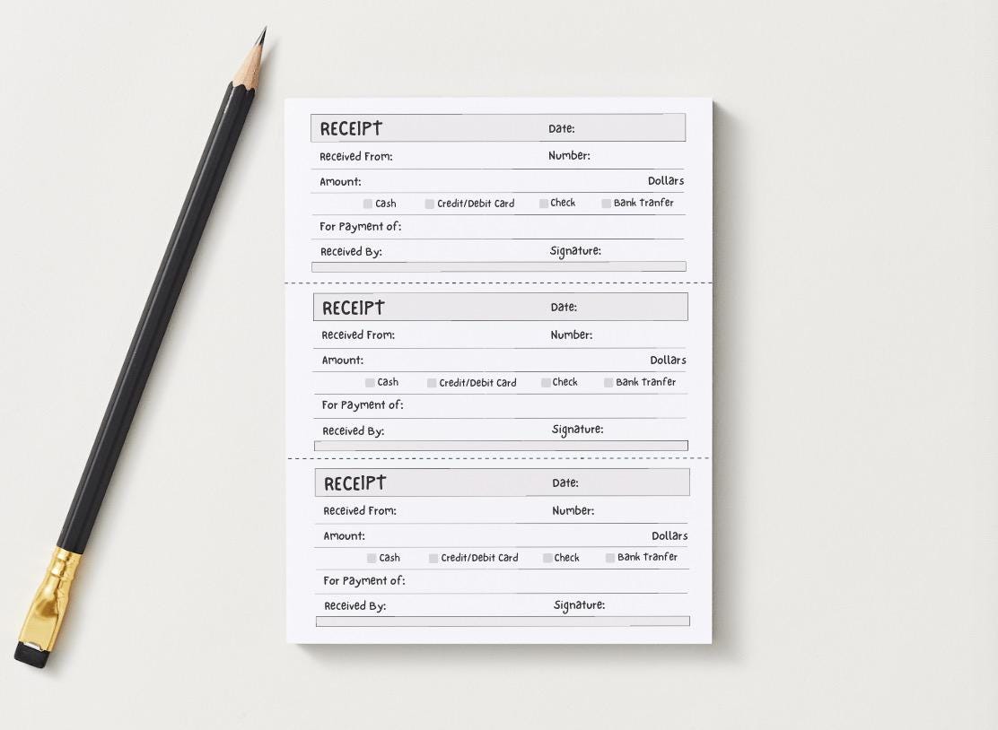 Simple A4 Printable PDF Receipt Template. Customer Receipt, Digital Receipt. Rent Receipt ...