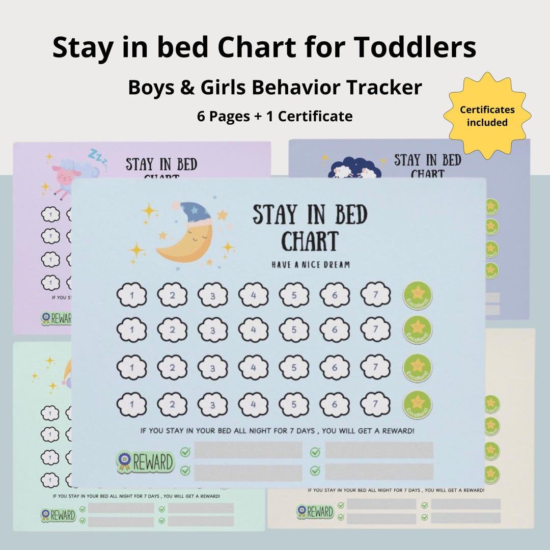 Stay in Bed Chart for Toddlers | Boys & Girls Behavior Tracker for ...