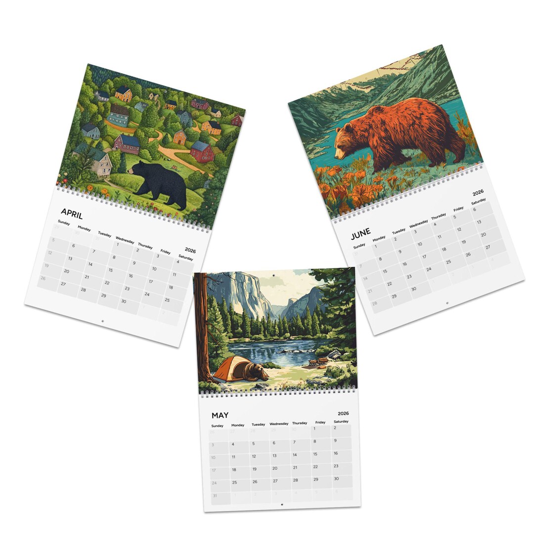 Bear Crossing Whimsical 2026 Calendar | Wall Calendar - Etsy