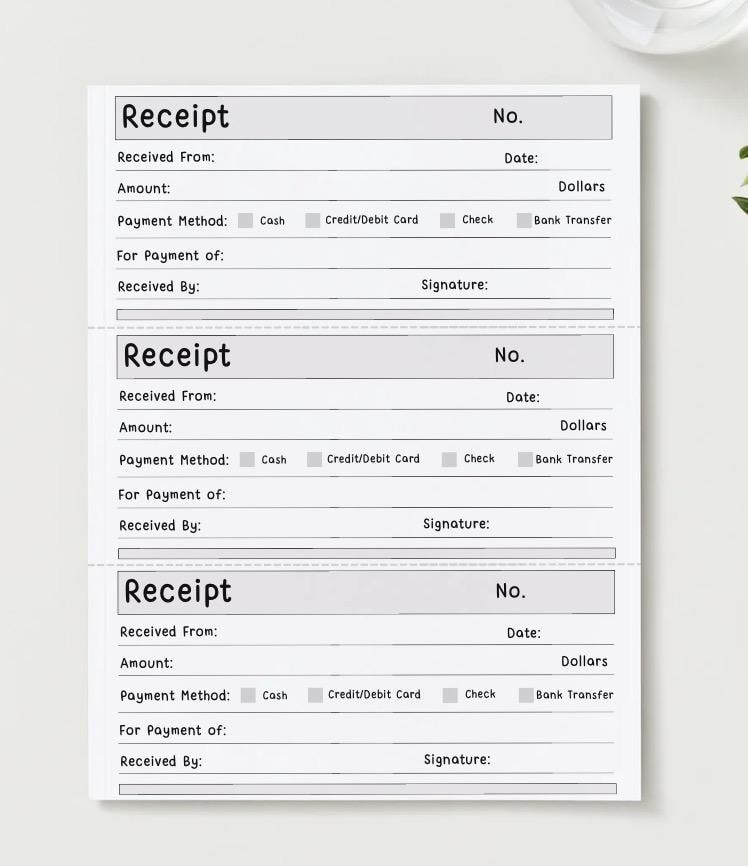 Printable Receipt Template. Customer Receipt, A4, Rent Receipt Template ...
