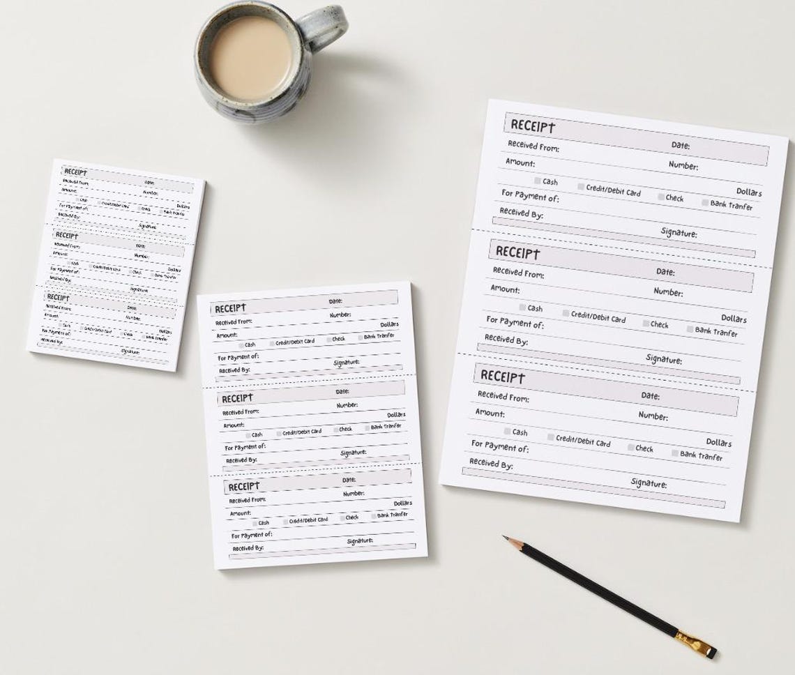 Simple A4 Printable PDF Receipt Template. Customer Receipt, Digital ...