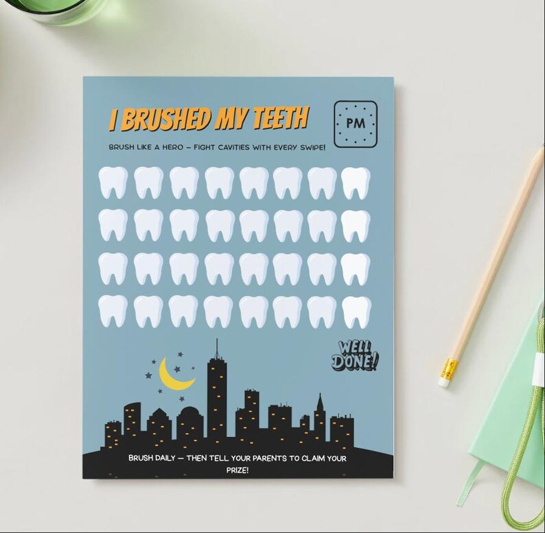 AM & PM Brushed My Teeth Chart (4-week Reward Challenge) for Boys and ...
