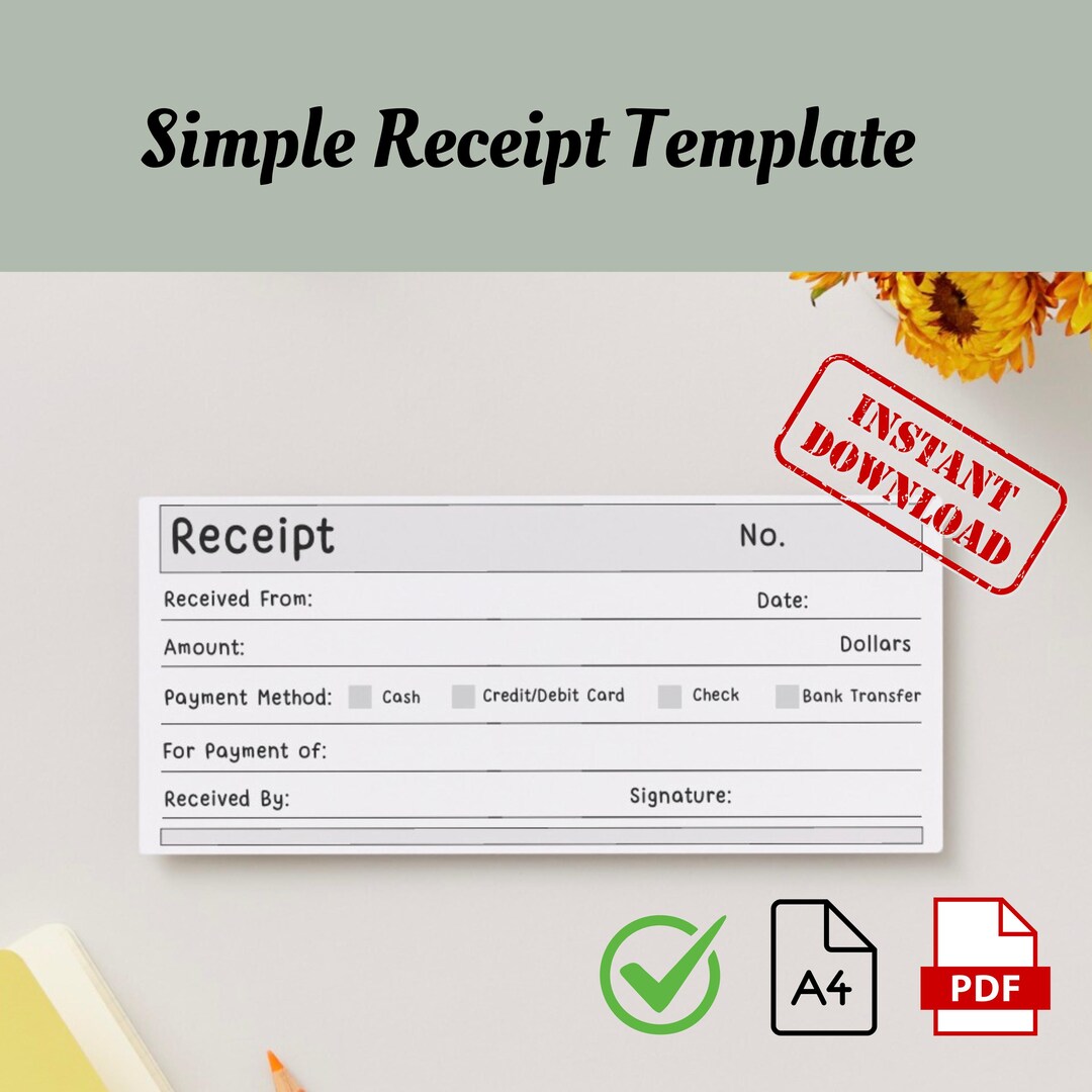 Printable Receipt Template. Customer Receipt, A4, Rent Receipt Template ...
