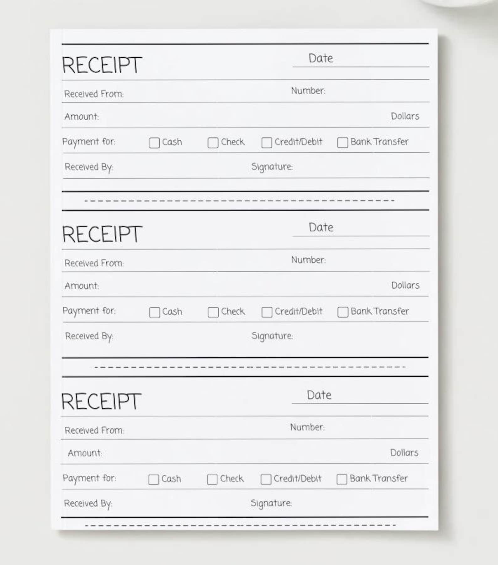 Printable PDF Receipt Template. Customer Receipt, Digital Receipt. Rent ...